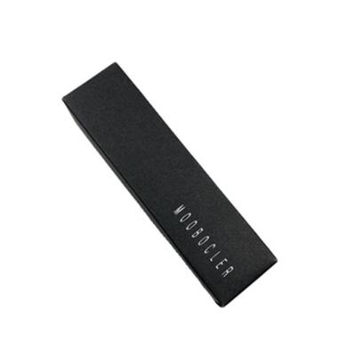 China Black Coated Paper Gift Hat Box With Raffia Insert Silver Foil Logo Pendant Box for sale