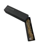 China Black Coated Paper Gift Hat Box With Raffia Insert Silver Foil Logo Pendant Box for sale