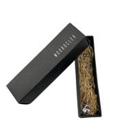 China Black Coated Paper Gift Hat Box With Raffia Insert Silver Foil Logo Pendant Box for sale