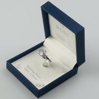 China Blue Embossed Paper Ring Box Silver Stamping Pattern White Velvet Insert Jewelry Packaging Display for sale