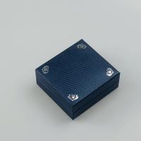 China Blue Embossed Paper Ring Box Silver Stamping Pattern White Velvet Insert Jewelry Packaging Display for sale