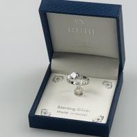 China Blue Embossed Paper Ring Box Silver Stamping Pattern White Velvet Insert Jewelry Packaging Display for sale