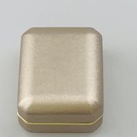 China Earring Necklace Paper Jewelry Box Rectangle Golden PU Leather With LED Lights Black Velvet Insert for sale