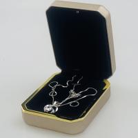 China Earring Necklace Paper Jewelry Box Rectangle Golden PU Leather With LED Lights Black Velvet Insert for sale