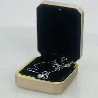 China Earring Necklace Paper Jewelry Box Rectangle Golden PU Leather With LED Lights Black Velvet Insert for sale