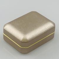 China Earring Necklace Paper Jewelry Box Rectangle Golden PU Leather With LED Lights Black Velvet Insert for sale