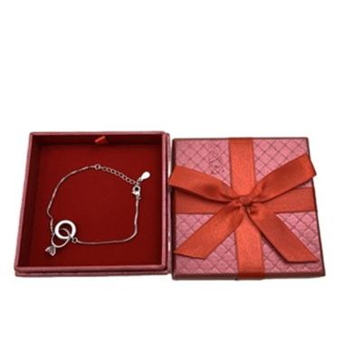 China Durable Paper Jewelry Gift Boxes With Ribbon Velvet Cardboard Insert Bracelet Box Packaging for sale