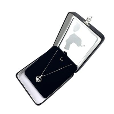 China Latch PU Leather Jewelry Box With Window Satin Cardboard Velvet Insert Necklace Gift Box for sale