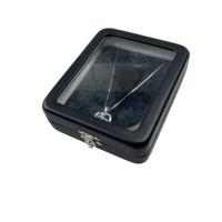 China Latch PU Leather Jewelry Box With Window Satin Cardboard Velvet Insert Necklace Gift Box for sale