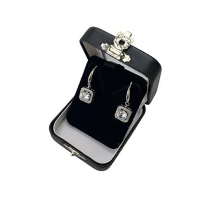 China Earrings Velvet Jewelry Gift Boxes PU Leather Latch With Window Cardboard Insert for sale