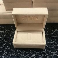 China OEM Beige Suede Jewelry Box Hot Stamping Logo For Engagement Rings Storage Packing Box for sale