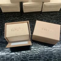 China OEM Beige Suede Jewelry Box Hot Stamping Logo For Engagement Rings Storage Packing Box for sale