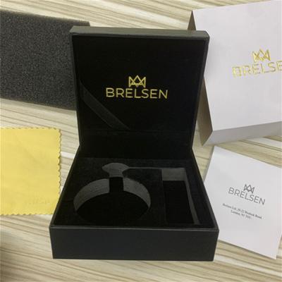 China Black Watch Gift Box With Paper Card Glass Leather Paper Foam Velvet Insert for sale