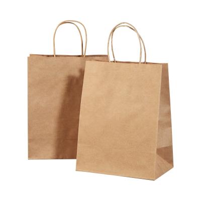 China Custom Kraft Paper Bag Small Brown White Adhesive Handle For Food Snack Packing for sale