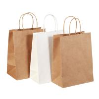 China Custom Kraft Paper Bag Small Brown White Adhesive Handle For Food Snack Packing for sale