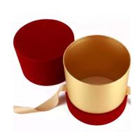 China Ribbon Round Velvet Gift Box Gold Foil Paper For Rose Packaging for sale