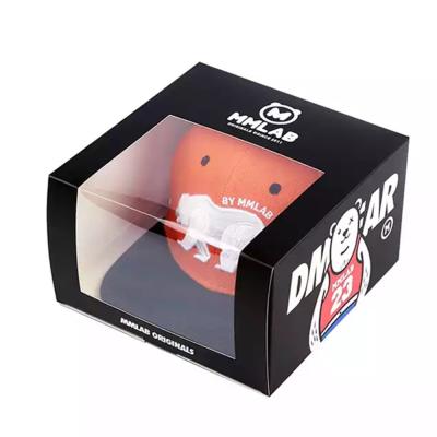 China PVC Window Paper Gift Packaging Box Black Glossy Printing For Baseball Cap for sale