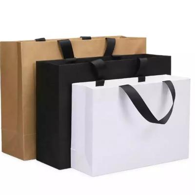 China White Black Brown Kraft Paper Bag Handmade Custom Logo Recycle With Ribbon Handle for sale