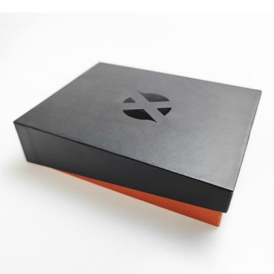 China Printing USB Black Orange Art Paper Gift Packaging Box UV Logo Velvet Slot Inside for sale
