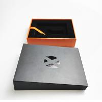 China Printing USB Black Orange Art Paper Gift Packaging Box UV Logo Velvet Slot Inside for sale