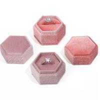 China Silky hexagonal round velvet ring box pink purple slot interior popular style custom design for sale