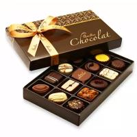 China Factory Oem Chocolate Gift Box Customize Printing Paper Plastic Tray Inside With Ribbons for sale