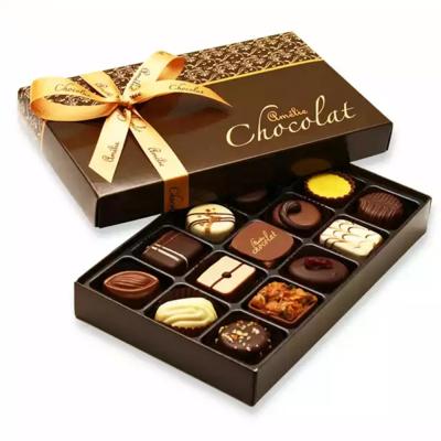China Factory Oem Chocolate Gift Box Customize Printing Paper Plastic Tray Inside With Ribbons for sale