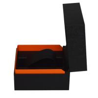 China plastic cover Watch Paper Box leather insert black orange customized for sale