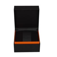 China plastic cover Watch Paper Box leather insert black orange customized for sale
