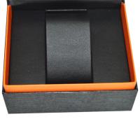China plastic cover Watch Paper Box leather insert black orange customized for sale