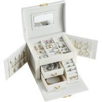 China Multilayer MDF White Leather Travel Jewelry Cases Box For Earring Pendant for sale