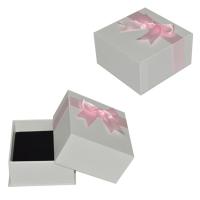 China Mini White Handmade Leather Jewelry Box Sqaure Cardboard With Pink Ribbon for sale