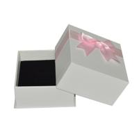 China Mini White Handmade Leather Jewelry Box Sqaure Cardboard With Pink Ribbon for sale