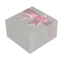 China Mini White Handmade Leather Jewelry Box Sqaure Cardboard With Pink Ribbon for sale