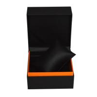 China Square Black Leather Watch Case / Watch Box Gift Packaging handmade CMYK for sale