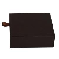 China Brown Square Small Cardboard Jewelry Gift Boxes CMYK Printing With Velvet Ribbon for sale