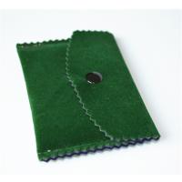 China Button Closure Velvet Envelope Bag Dark Green Embroidery Logo Serrated Edges for sale
