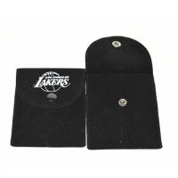 China Small Black Velvet Jewelry Pouches Bag Finished Button Closure 80*80mm for sale