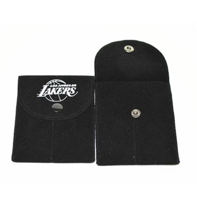 China Small Black Velvet Jewelry Pouches Bag Finished Button Closure 80*80mm for sale