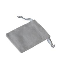China Light Grey Small Velvet Jewelry Pouch Drawstring Bags Printed Hot Stamping Logo for sale