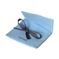 China Microfiber Wedding Velvet Jewelry Pouch Bag Morandi Blue with Black Ribbons for sale