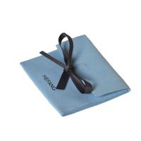 China Microfiber Wedding Velvet Jewelry Pouch Bag Morandi Blue with Black Ribbons for sale