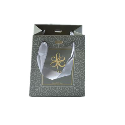 China Silver Coated Pearl Paper Jewelry Gift Bags Hot Stamping Logo With Ribbon Handles for sale