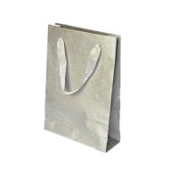 China Silver Coated Pearl Paper Jewelry Gift Bags Hot Stamping Logo With Ribbon Handles for sale