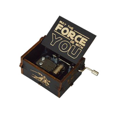 China Black Mini Hand Crank Music Box Movement MDF Small Travel for sale