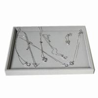 China Personalized Wooden Jewelry Display Trays Microfiber MDF Pure Grey for sale