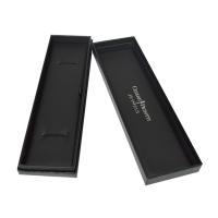 China Cardboard Rectangle Jewelry Gift Box Black Leather Watch Insert Elastic Deisgn for sale