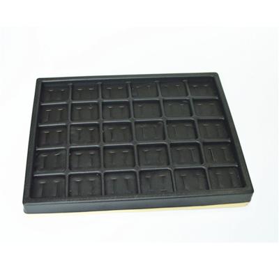 China Black PU Leather Foam Custom Jewelry Tray 24 Grids MDF Jewellery Ring Display Tray for sale