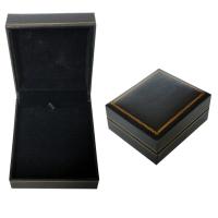 China Pantone Printing Black Leather Ring Box Velvet Lining Empty Earring Gift Box for sale
