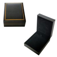 China Pantone Printing Black Leather Ring Box Velvet Lining Empty Earring Gift Box for sale